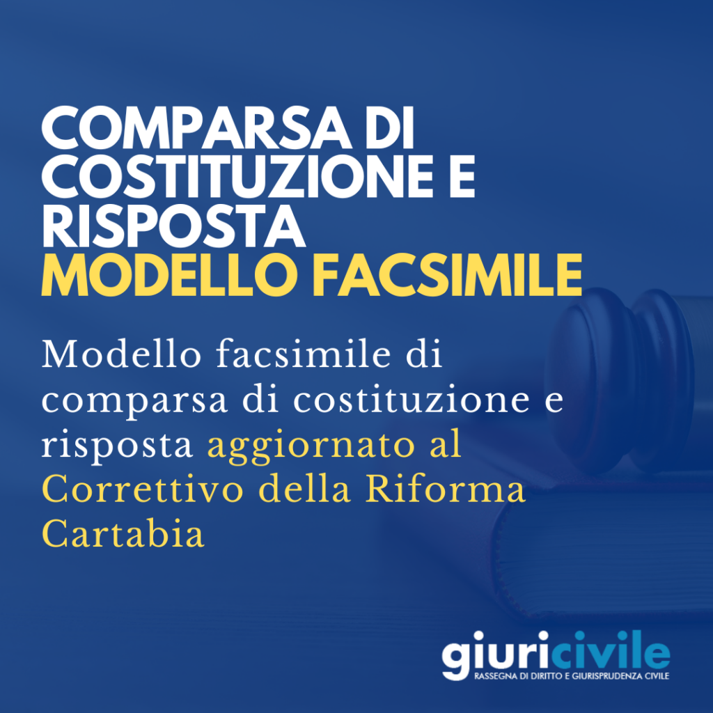 Comparsa di costituzione e risposta (Correttivo Cartabia): modello facsimile