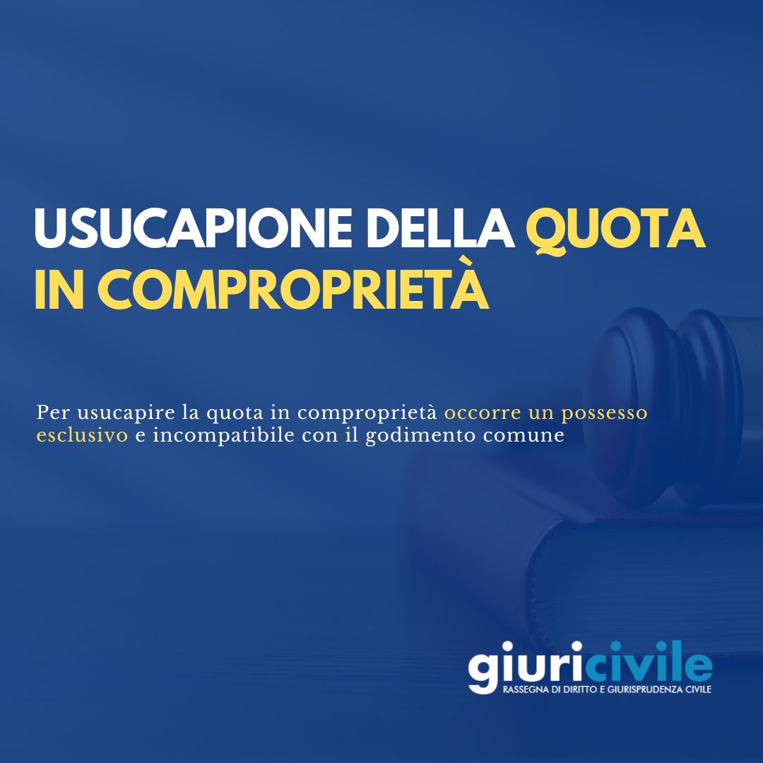 Usucapione e quota in comproprietà: serve il possesso esclusivo